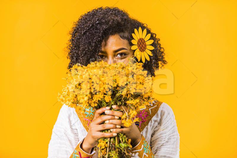 Smiling Girl In Habesha Dress Adey Abeba in Hair Adey Abeba Close to ...