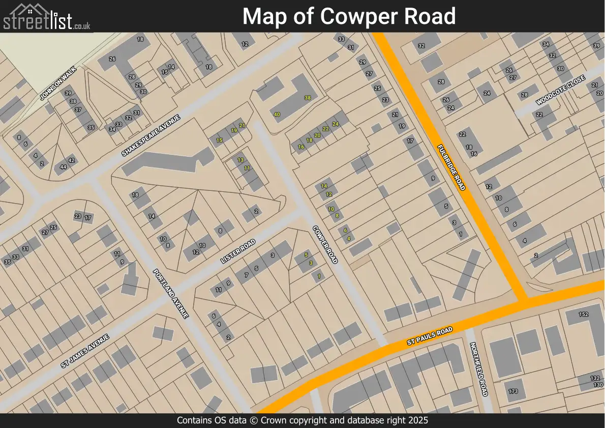 Cowper Road, Peterborough, New England, Cambridgeshire | Street map ...
