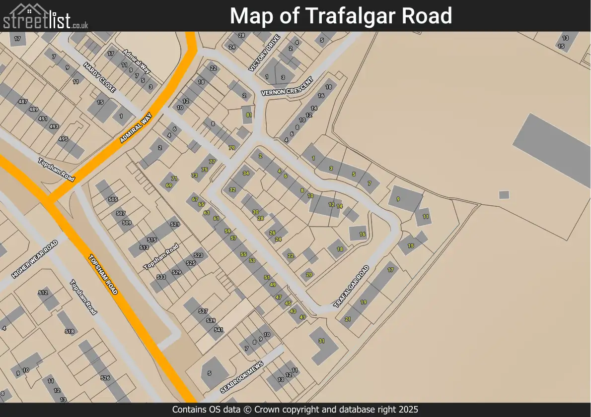 Trafalgar Road, Exeter, Devon | Street map, property and local ...