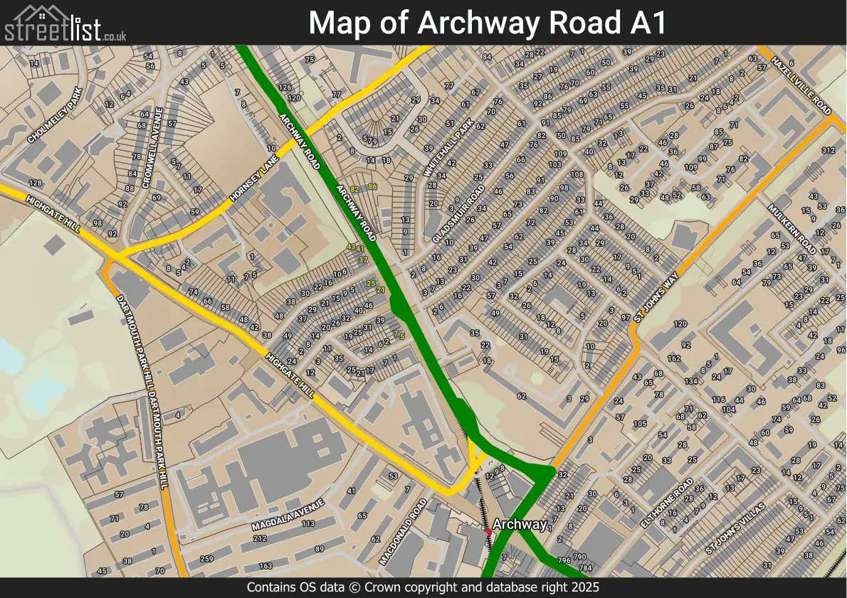 Archway Road A1 in London, Islington, Greater London - maps, house ...