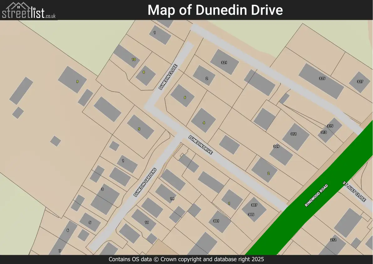 Dunedin Drive in Ferndown, Dorset - maps, house prices & crime stats ...