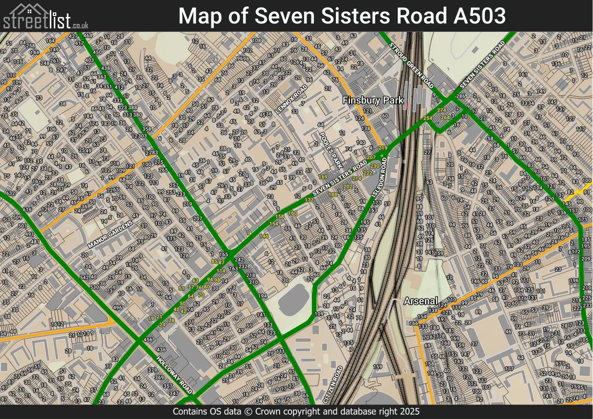 Seven Sisters Road A503, London, Islington, Greater London | Street map ...