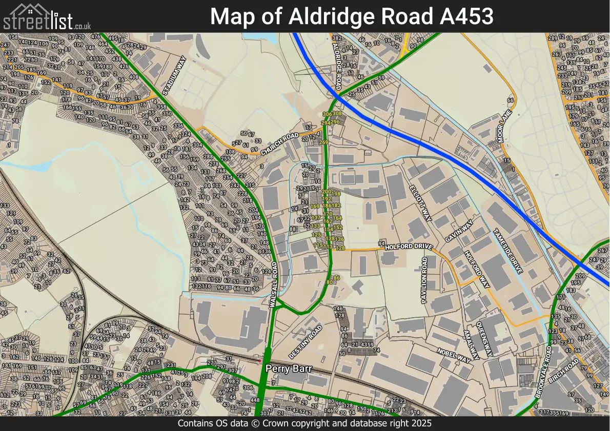 Aldridge Road A453, Birmingham, Perry Barr, West Midlands | Street map ...