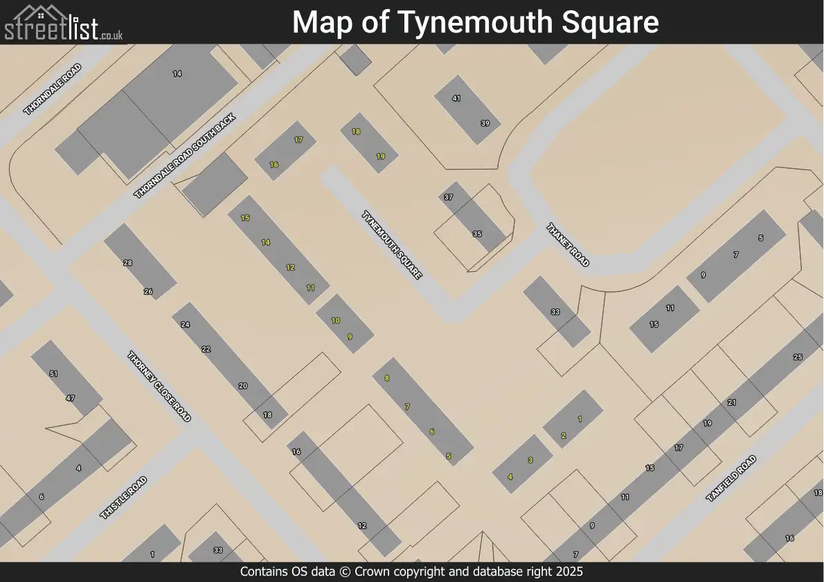 Tynemouth Square, Sunderland, Thorney Close, Tyne & Wear | Street map ...