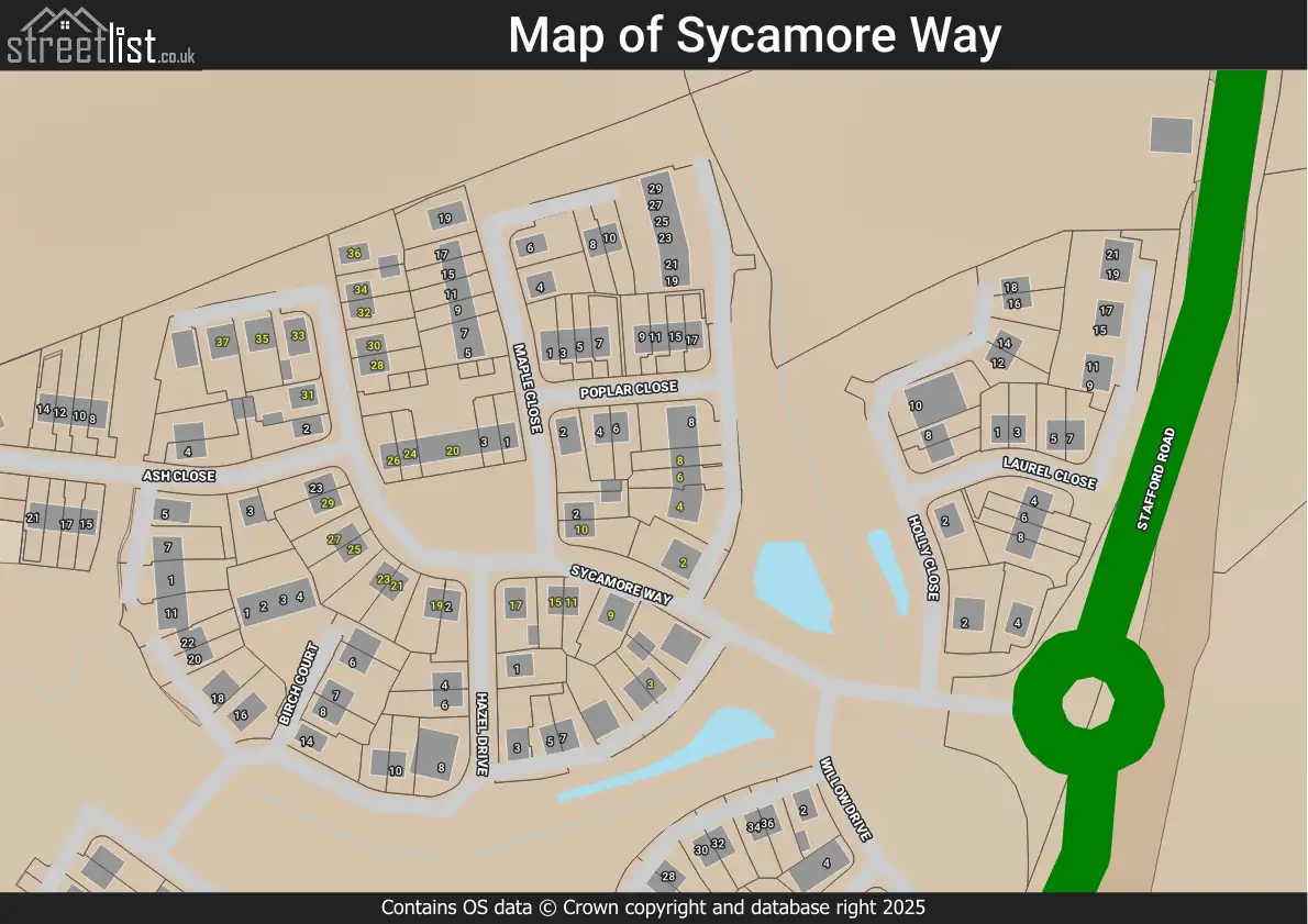 Sycamore Way, Penkridge, Staffordshire | Street map, property and local ...