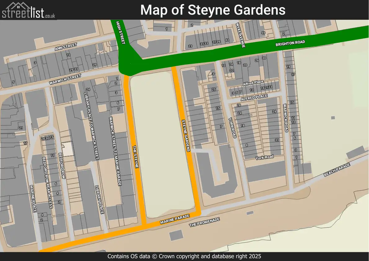 Steyne Gardens, Worthing, Worthing Central, West Sussex | Street map ...